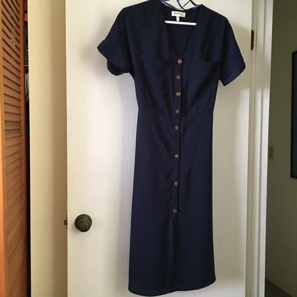 Monteau | Dresses | Monteau Dark Blue Button Down Dress Size S | Poshmark